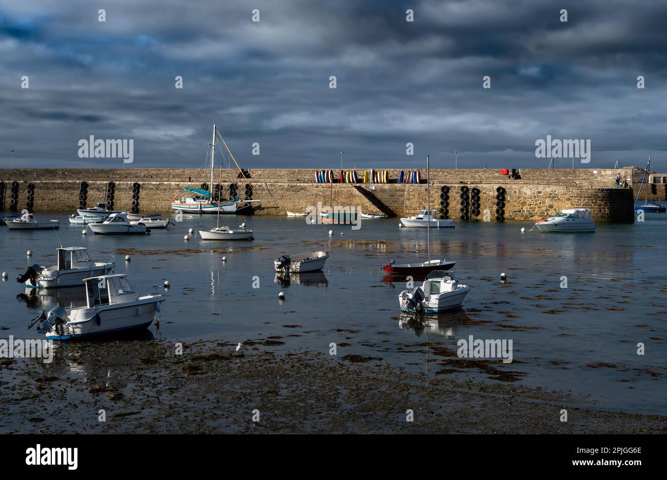 Harbor At City Of Roscoff At The Finistere Atlantic Coast In Brittany ...