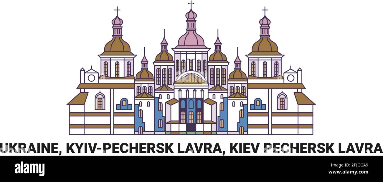 Ukraine, Kiev Pechersk Lavra, travel landmark vector illustration Stock ...