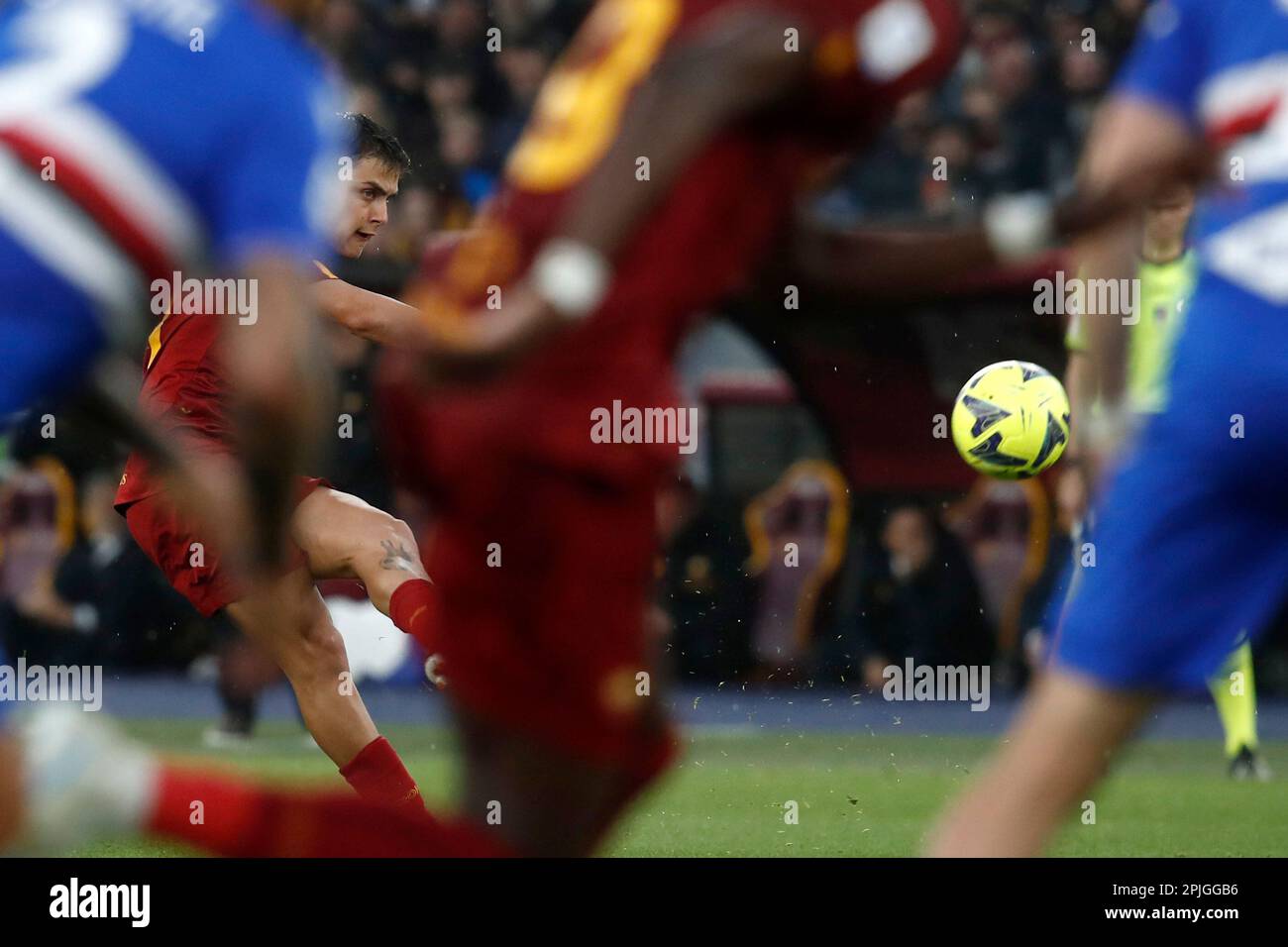 Rome, Italy. 02nd Apr, 2023. Paulo Dybala, of AS Roma, attempts a free ...