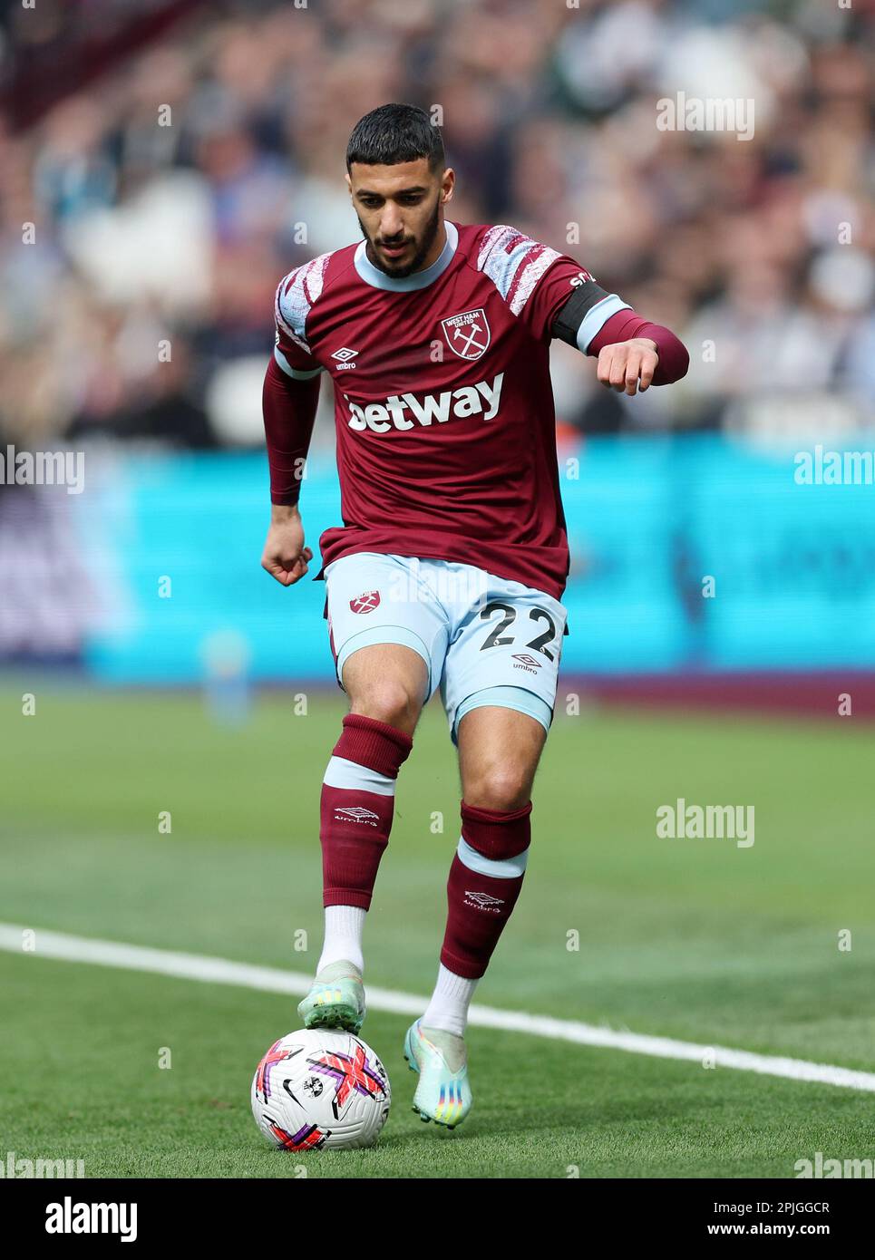 London, UK. 2nd Apr, 2023. Saïd Benrahma of West Ham United during the ...