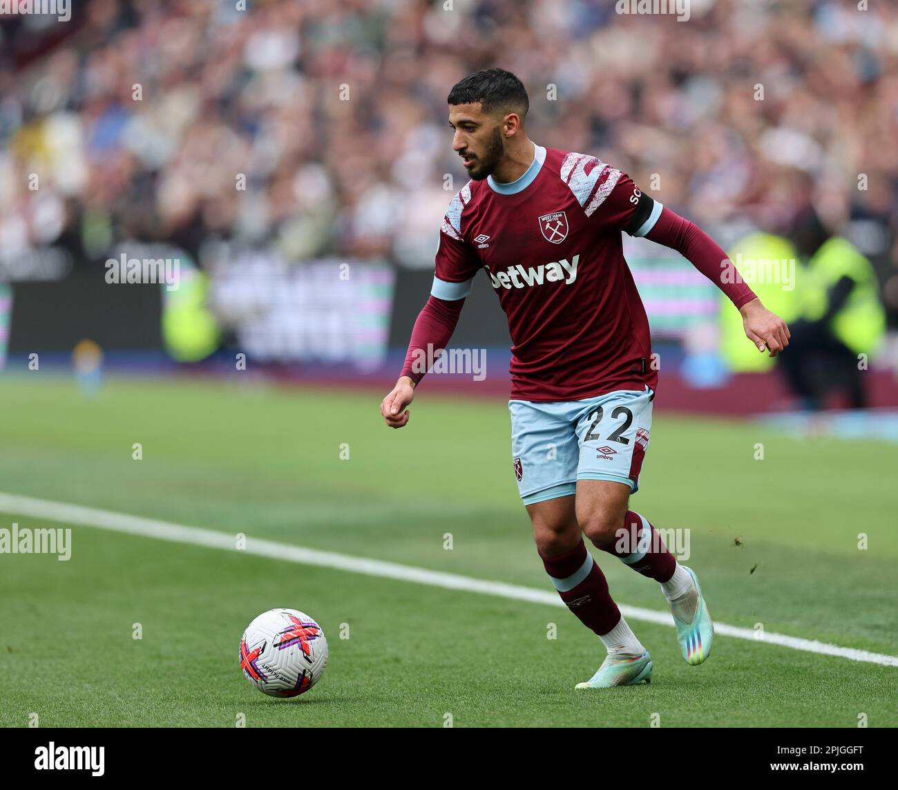 London, UK. 2nd Apr, 2023. Saïd Benrahma of West Ham United during the ...