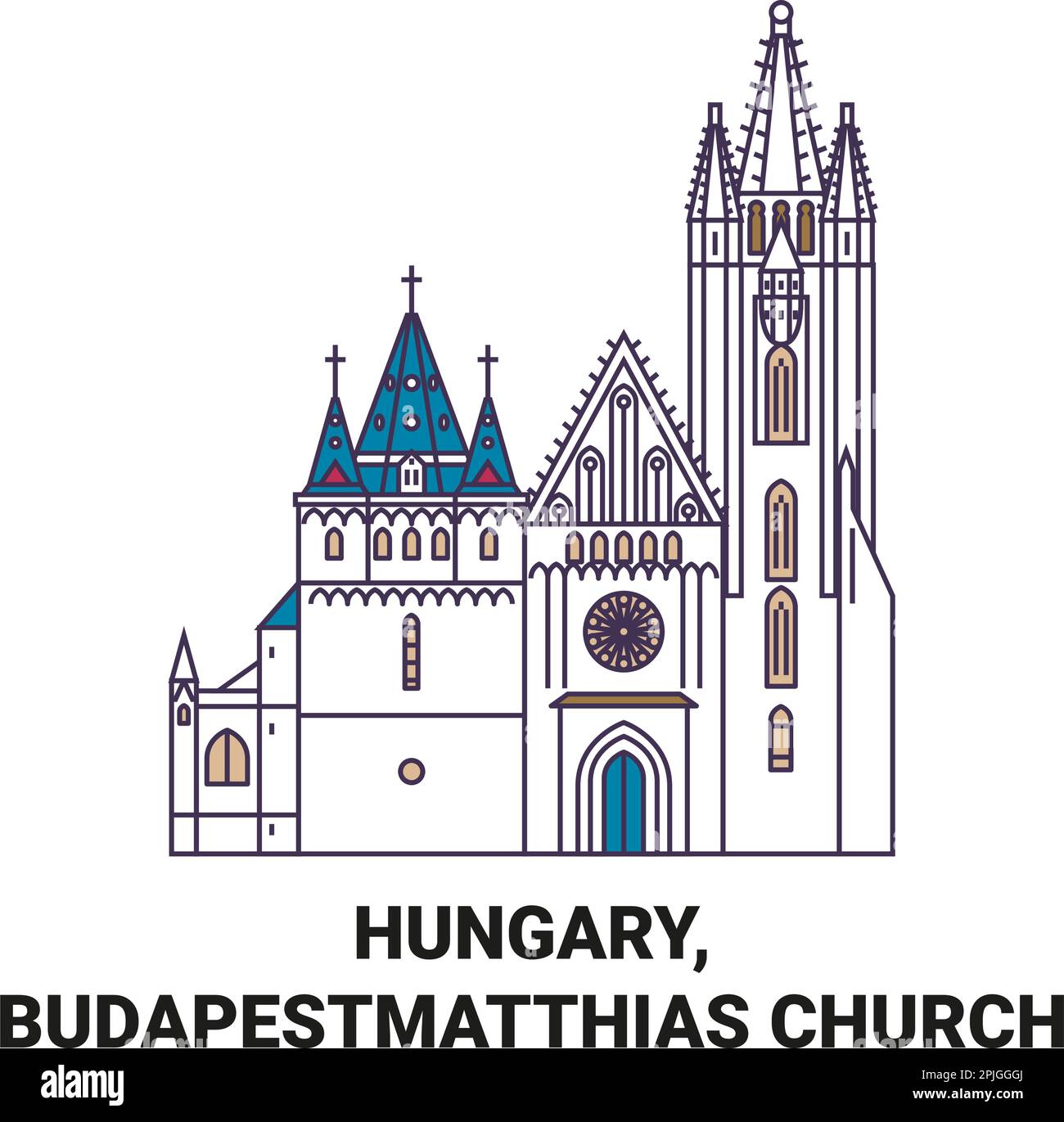 Hungary, Budapest, Matthias Church travel landmark vector illustration ...
