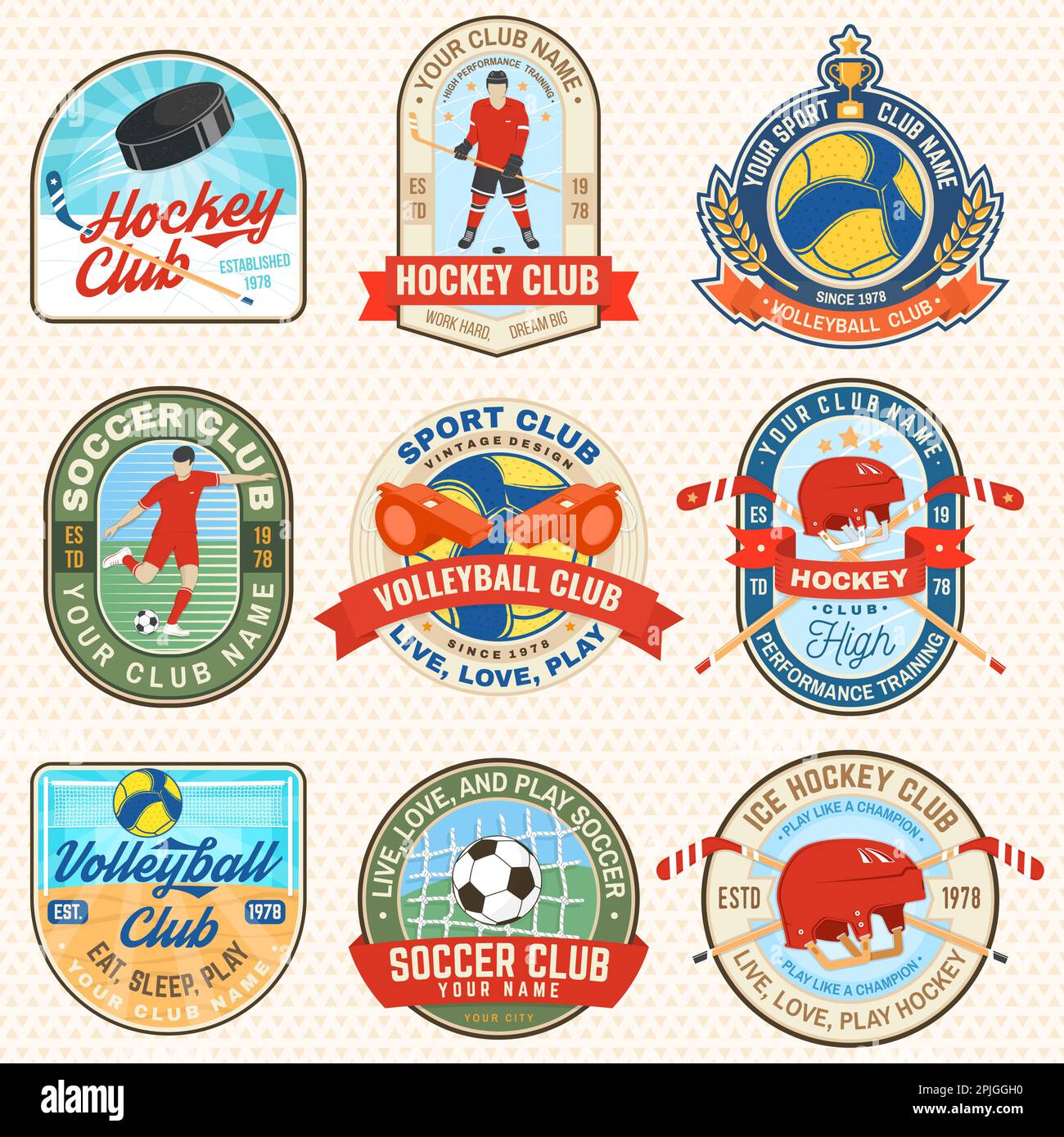 Set of Volleyball club, Ice Hockey club and soccer club emblem, patch ...