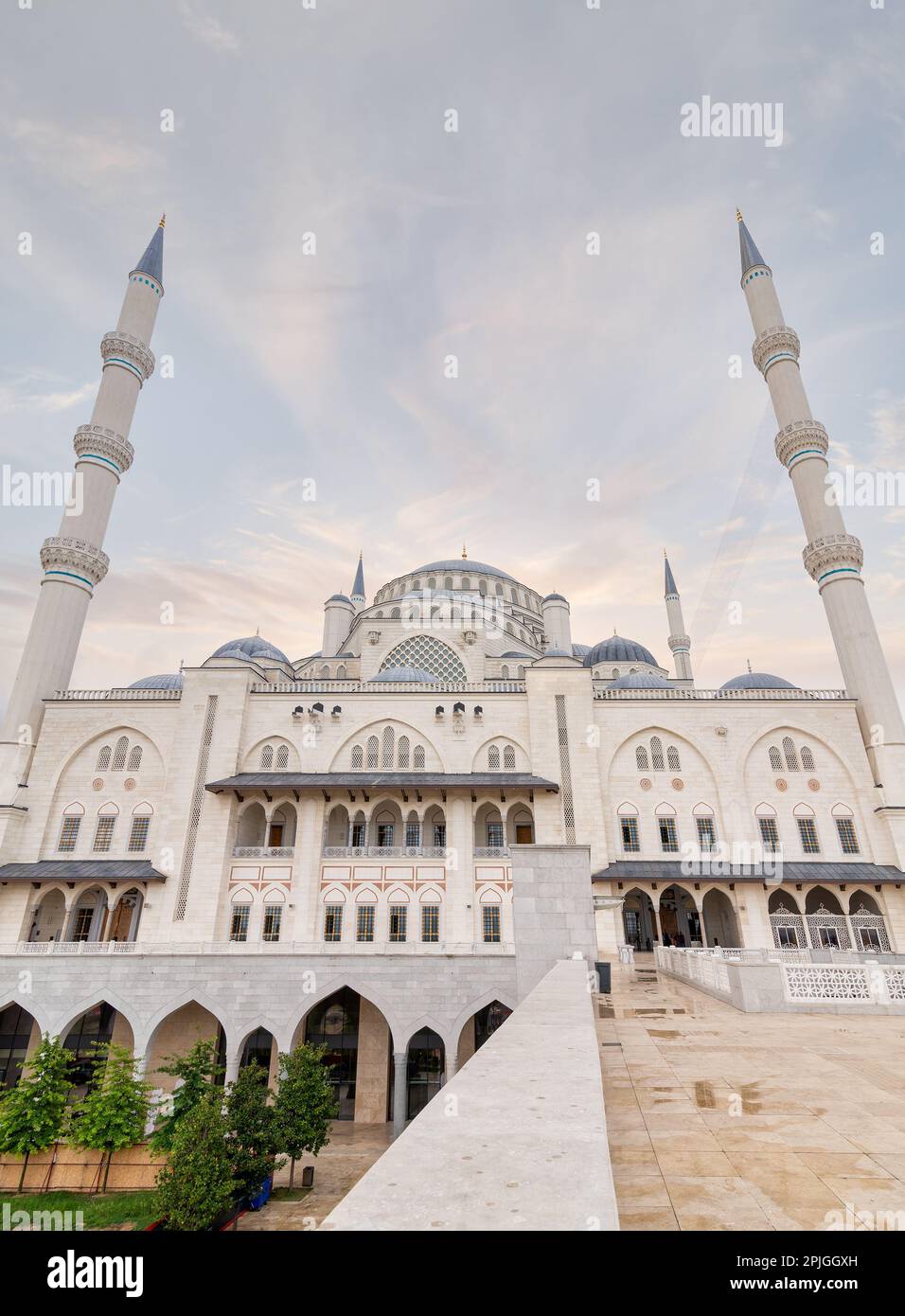 Low angle shot of Grand Camlia Mosque, or Buyuk Camlica Camii, a modern ...