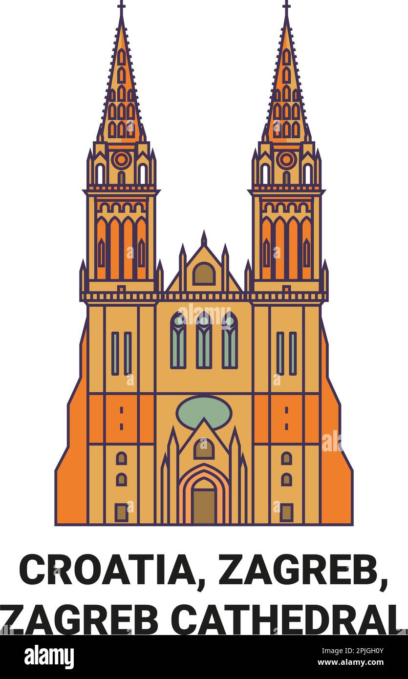 Croatia, Zagreb, Zagreb Cathedral travel landmark vector illustration ...
