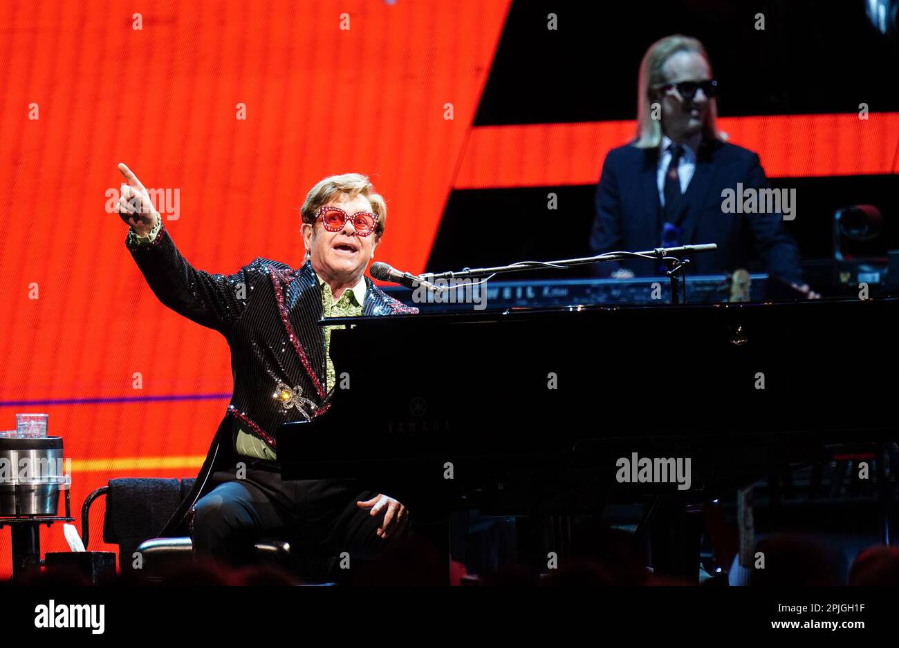 EDITORIAL USE ONLY Elton John performs on stage during his Farewell ...