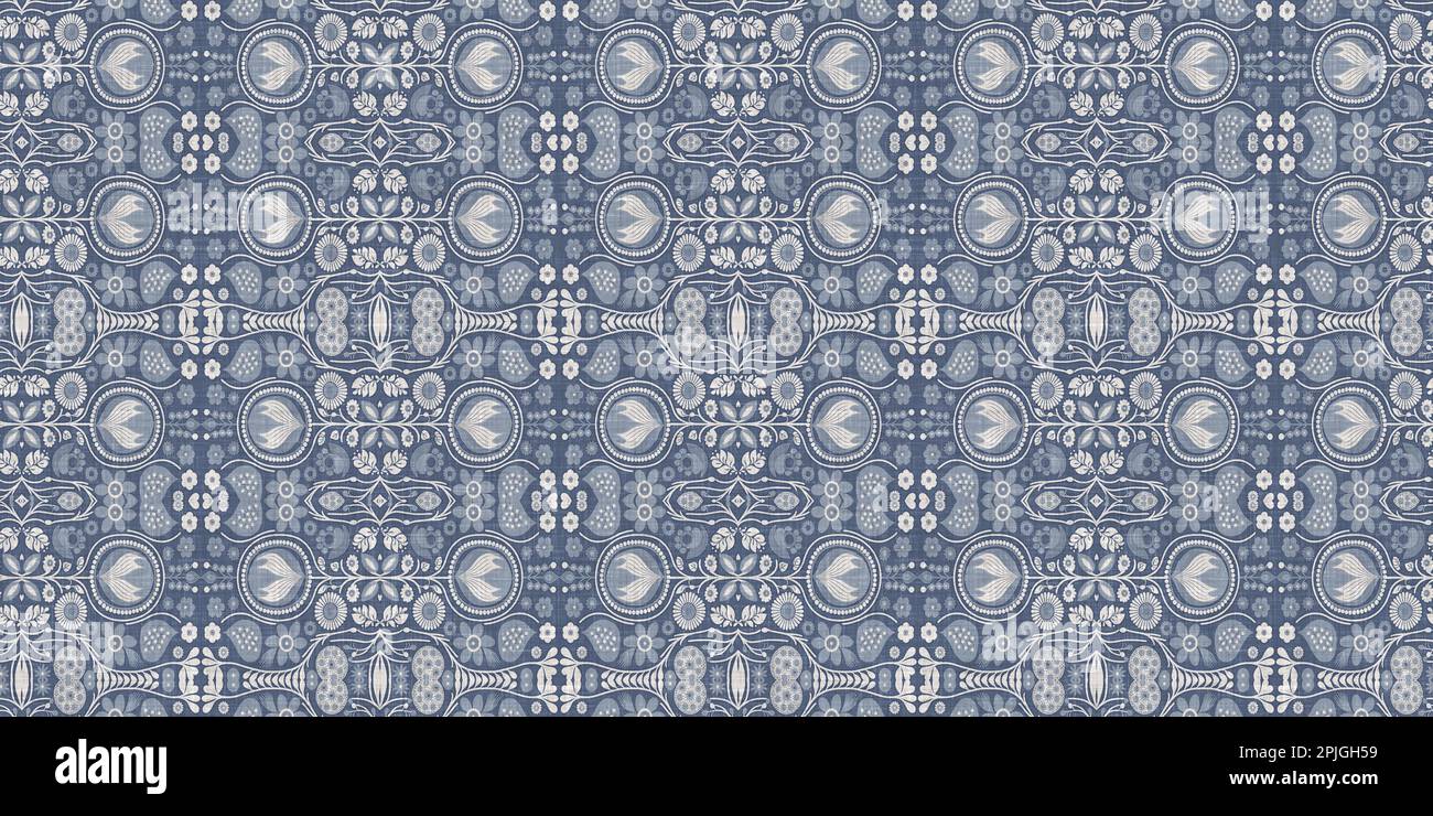 Farm house blue damask seamless border. Tonal french intricate cottage ...