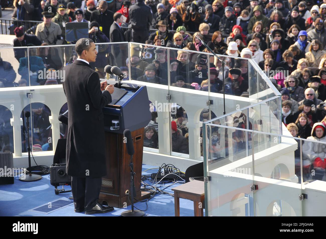 President Barack Obama gives his inaugural address after taking the ...