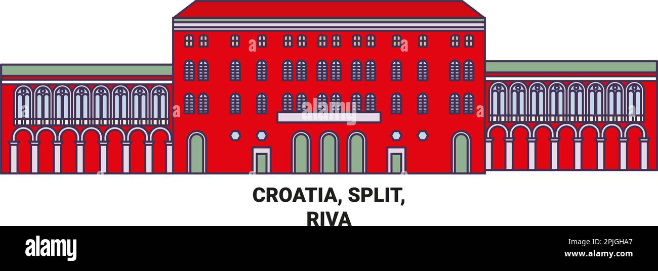 Croatia, Split, Riva travel landmark vector illustration Stock Vector ...