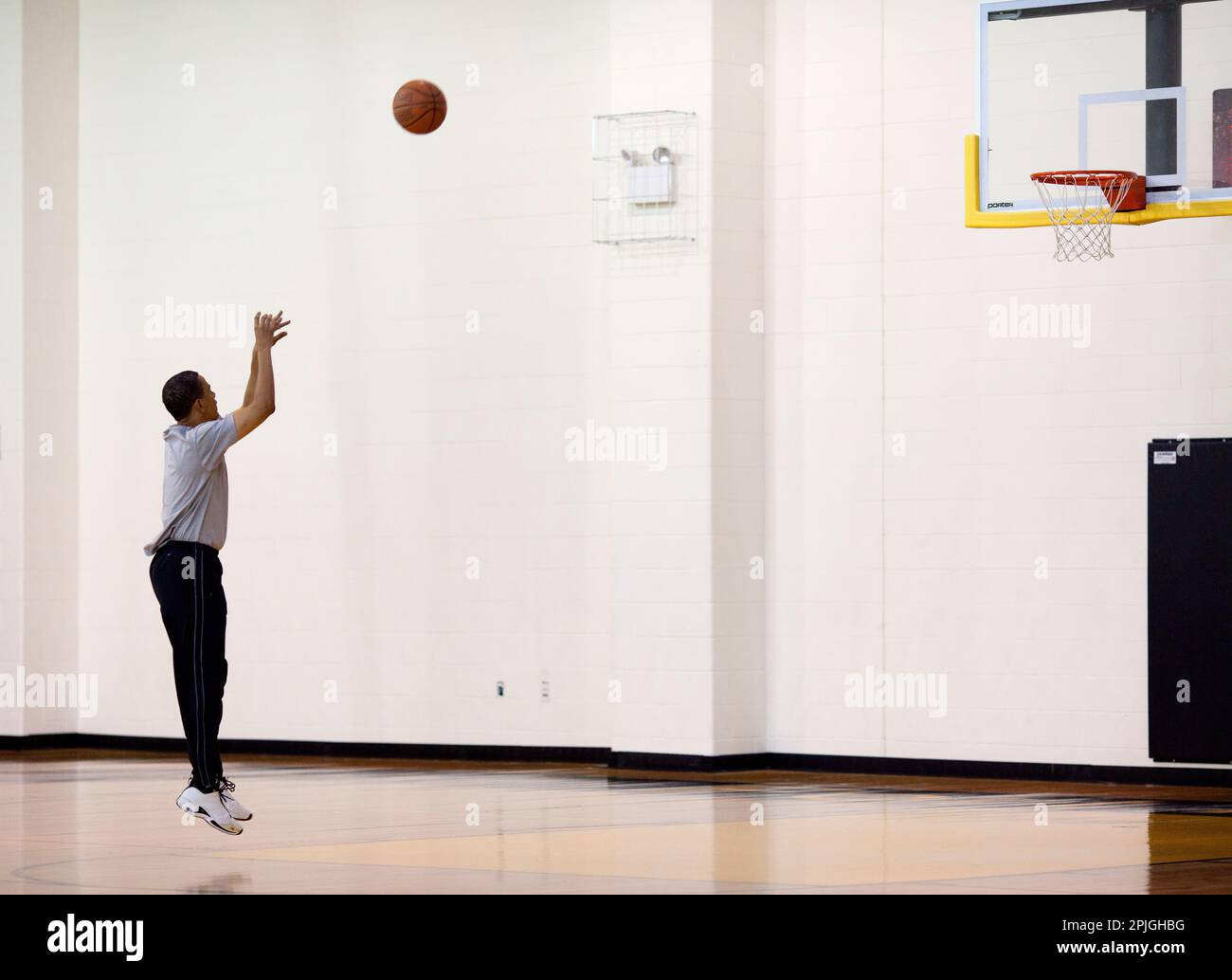 President Barack Obama plays basketball at Fort McNair on May 9, 2009 ...