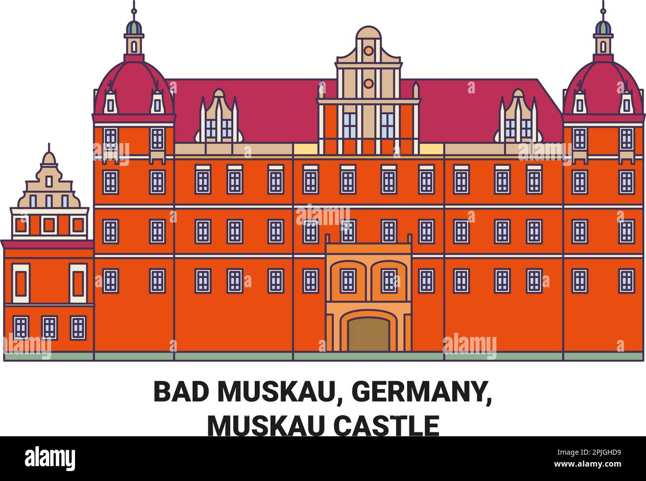 Germany, Bad Muskau, Muskau Castle travel landmark vector illustration ...