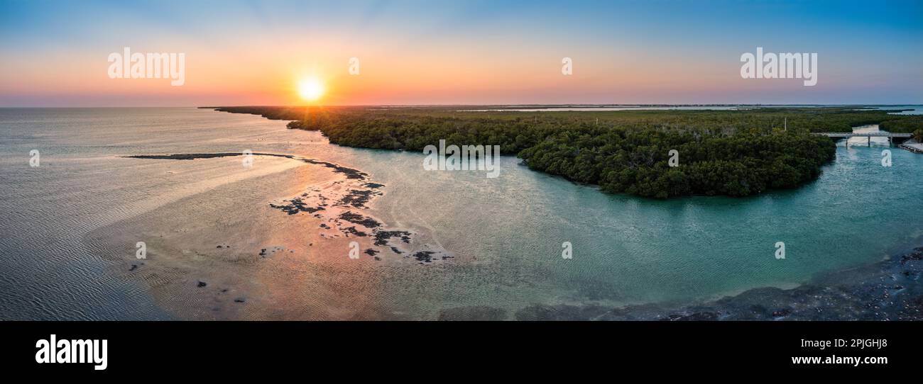 Aerial sunset of the Saddlebunch Key, in Florida Stock Photo - Alamy