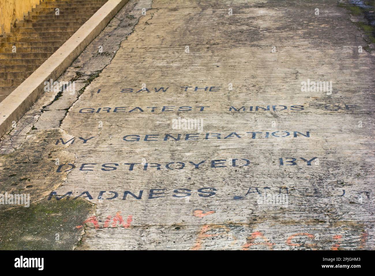 Opening lines from the Allen Ginsberg poem The Howl. Stencilled onto a ...