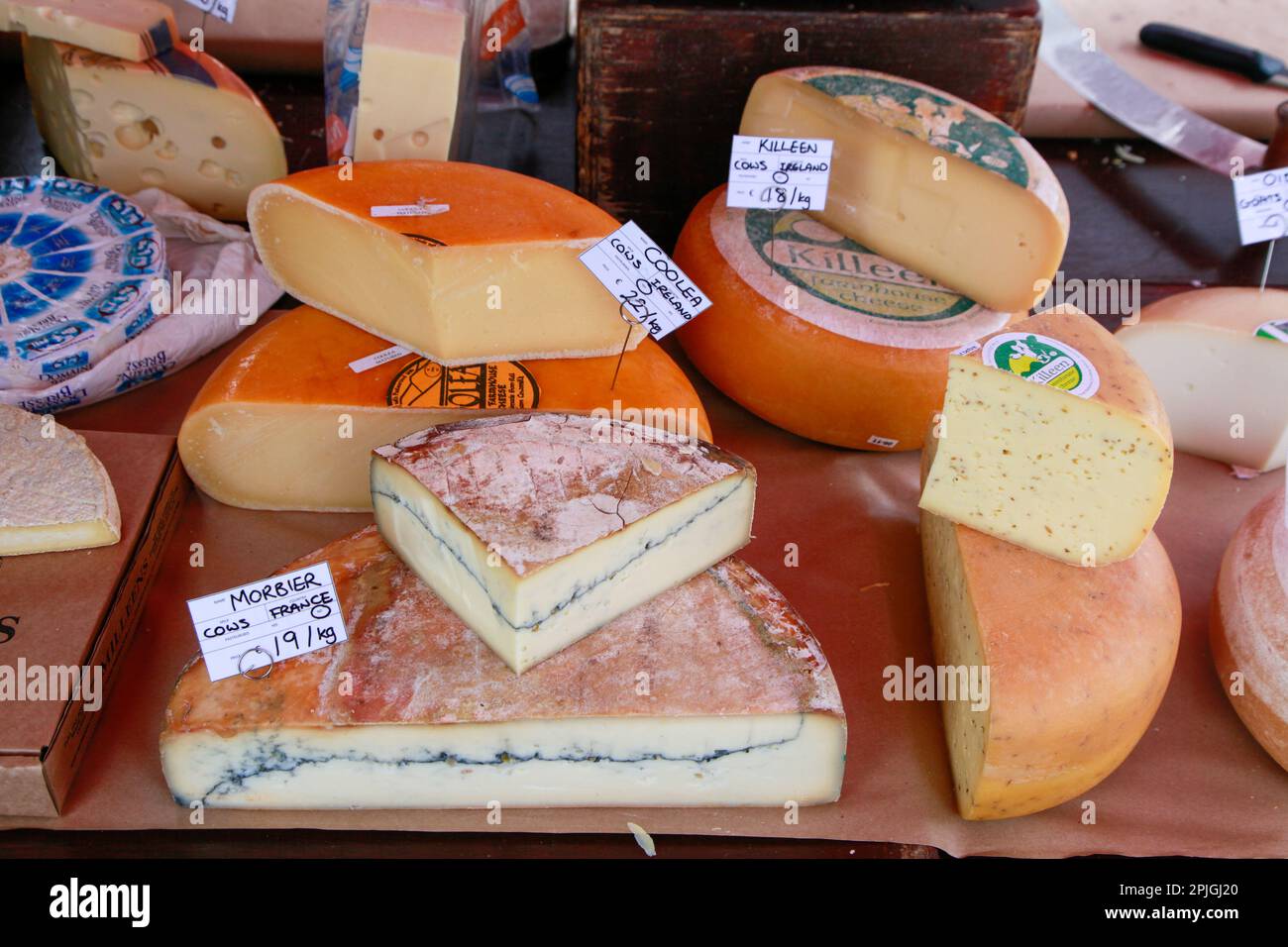 Mouthwatering delicious local Irish cheese on display for sale at the ...