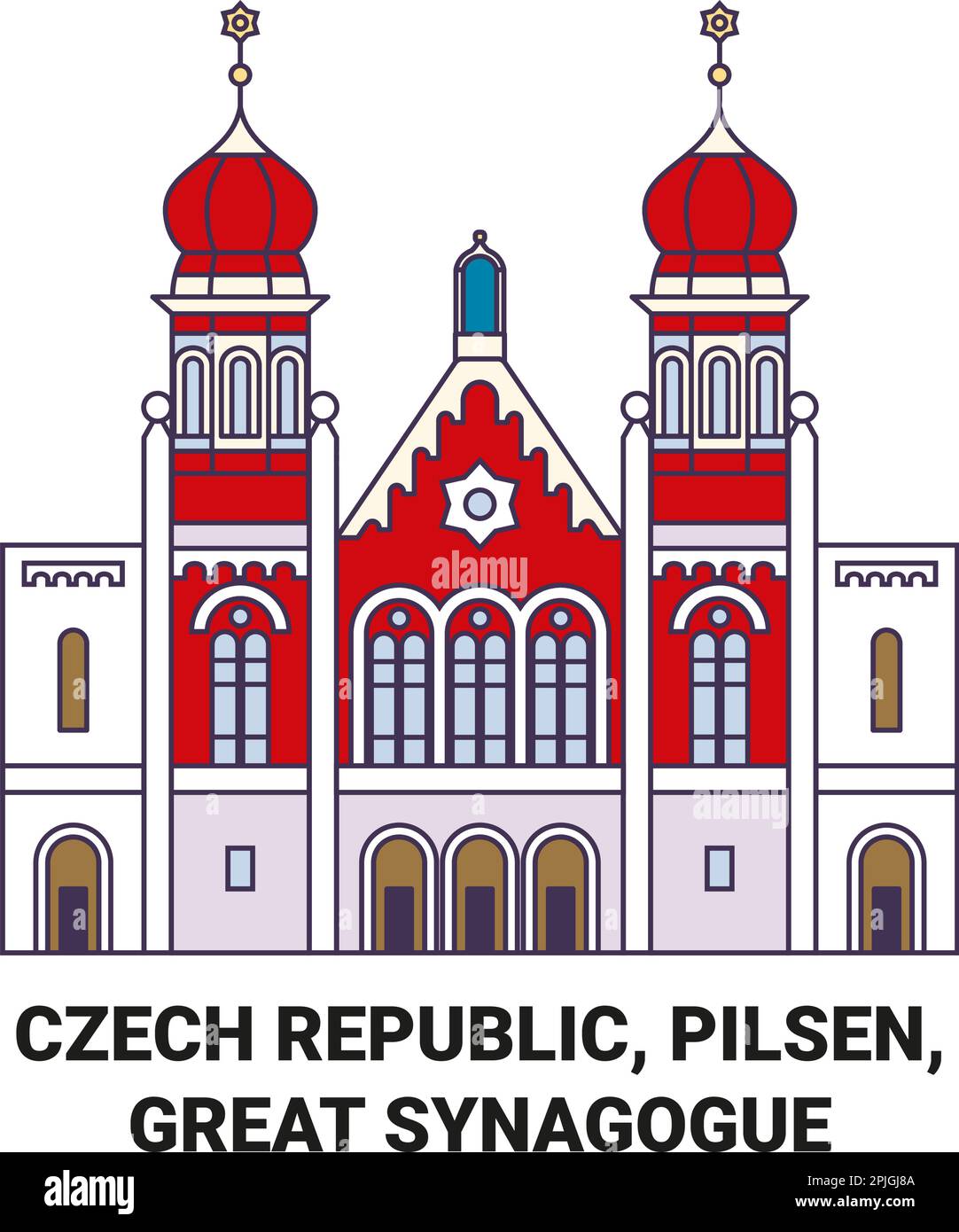 Czech Republic, Pilsen, Great Synagogue travel landmark vector ...