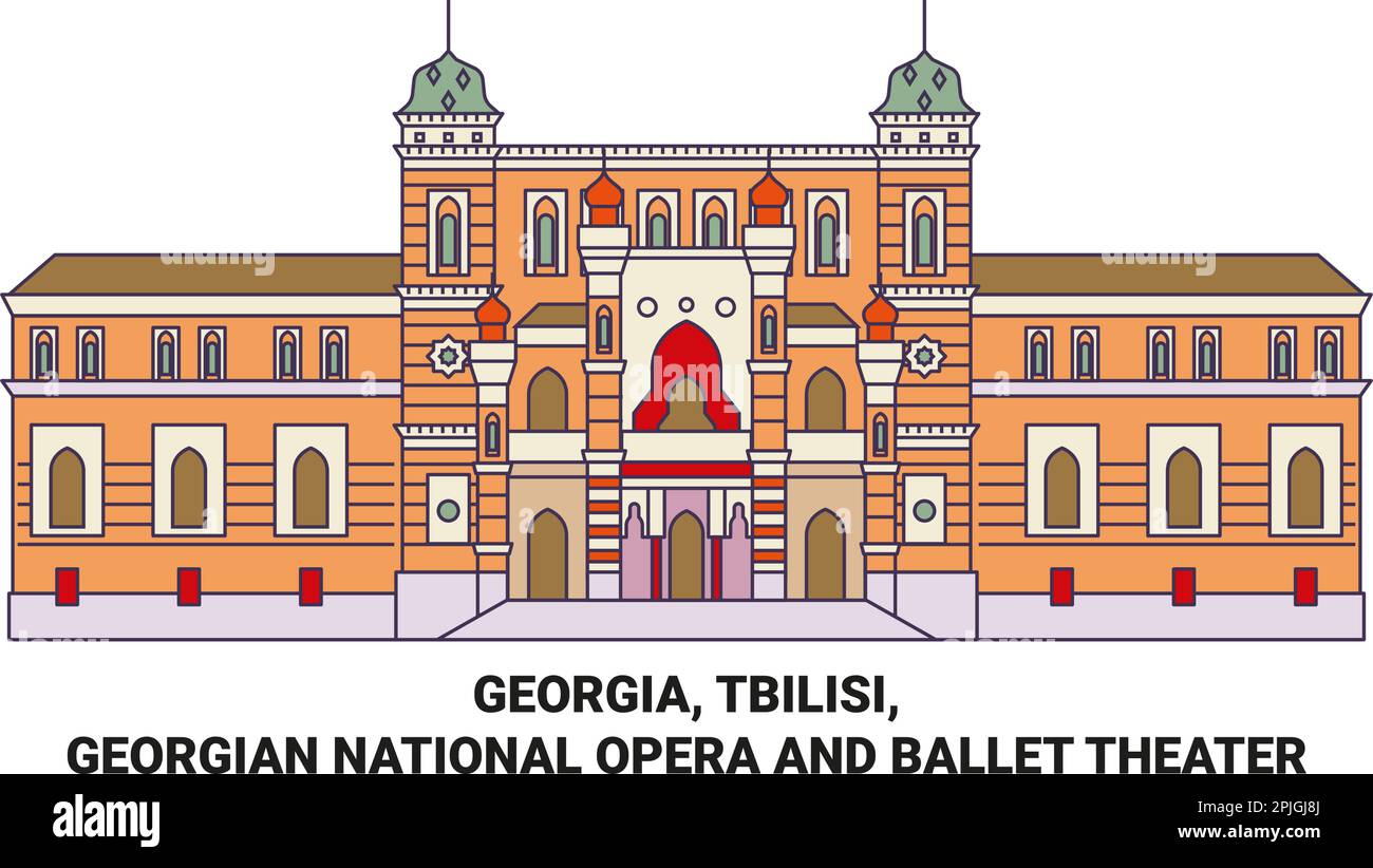 Georgia, Tbilisi, Georgian National Opera And Ballet Theater travel landmark vector illustration ...