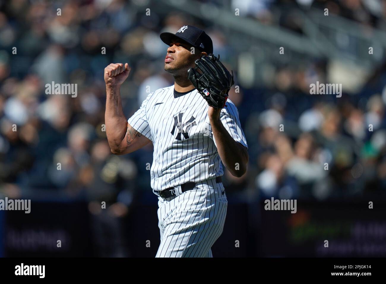 New York Yankees relief pitcher Jimmy Cordero reacts as he leaves the ...