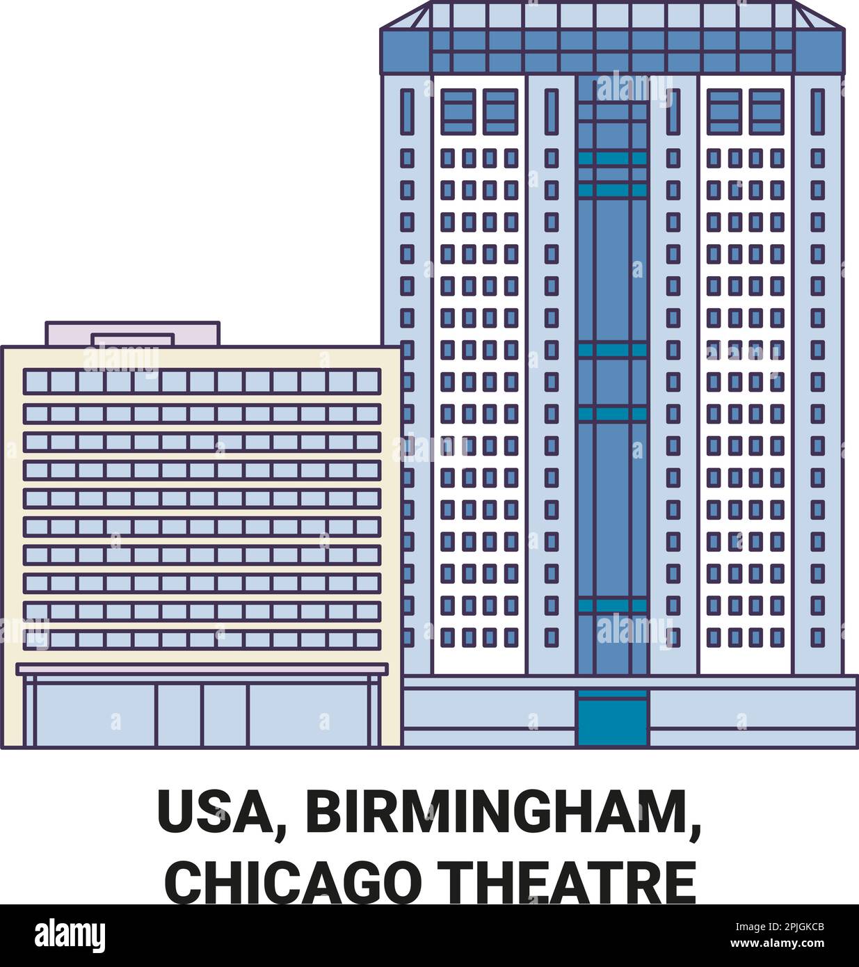 Usa, Birmingham, Chicago Theatre travel landmark vector illustration ...