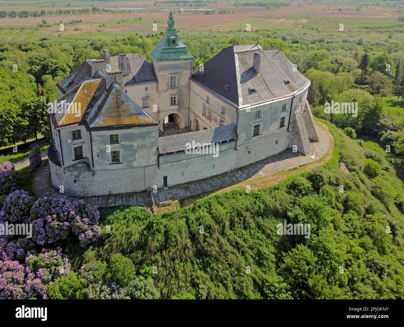 Castles of Western Ukraine. Aerial view of the Olesky Castle. Very ...