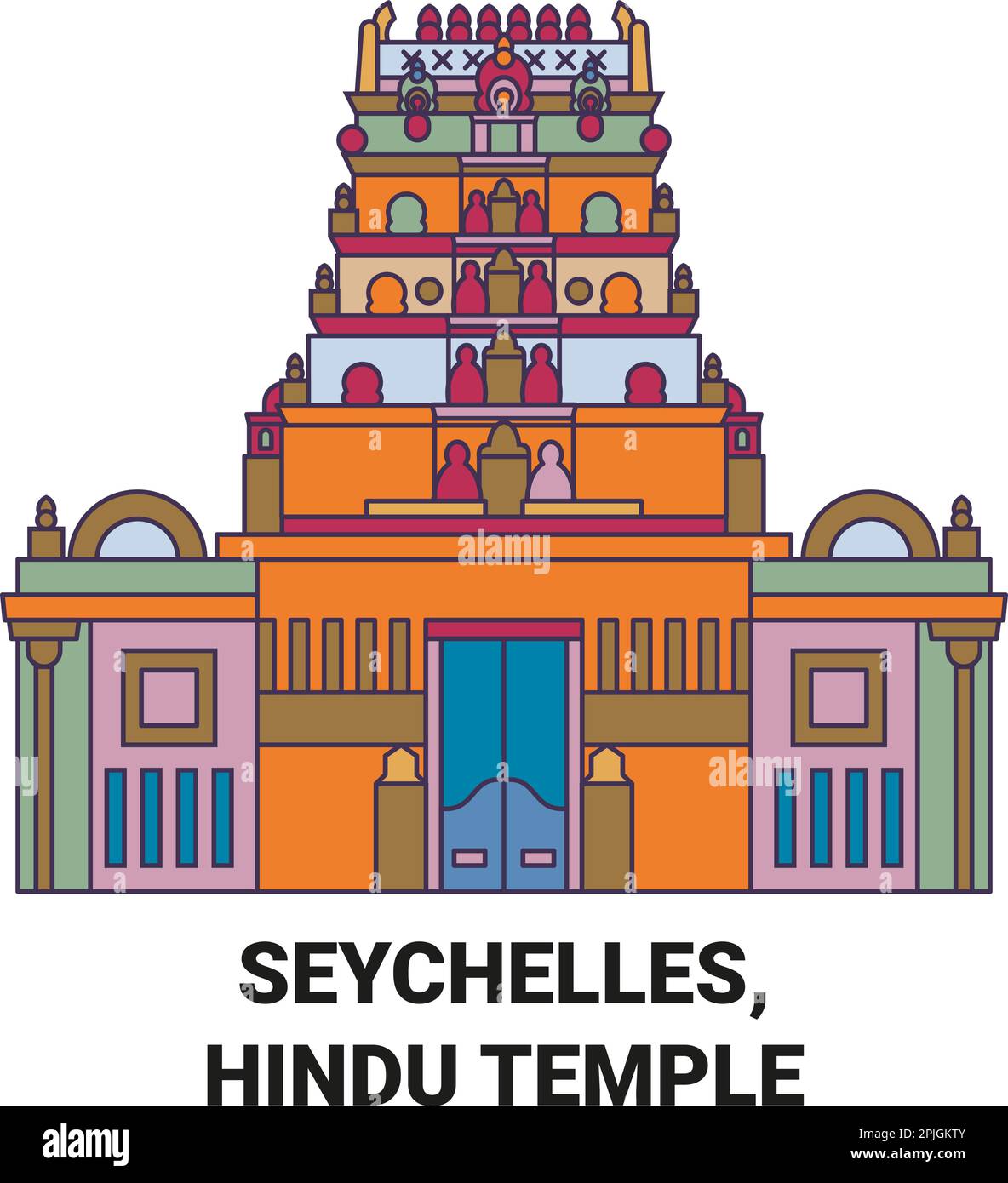Seychelles, Hindu Temple travel landmark vector illustration Stock ...