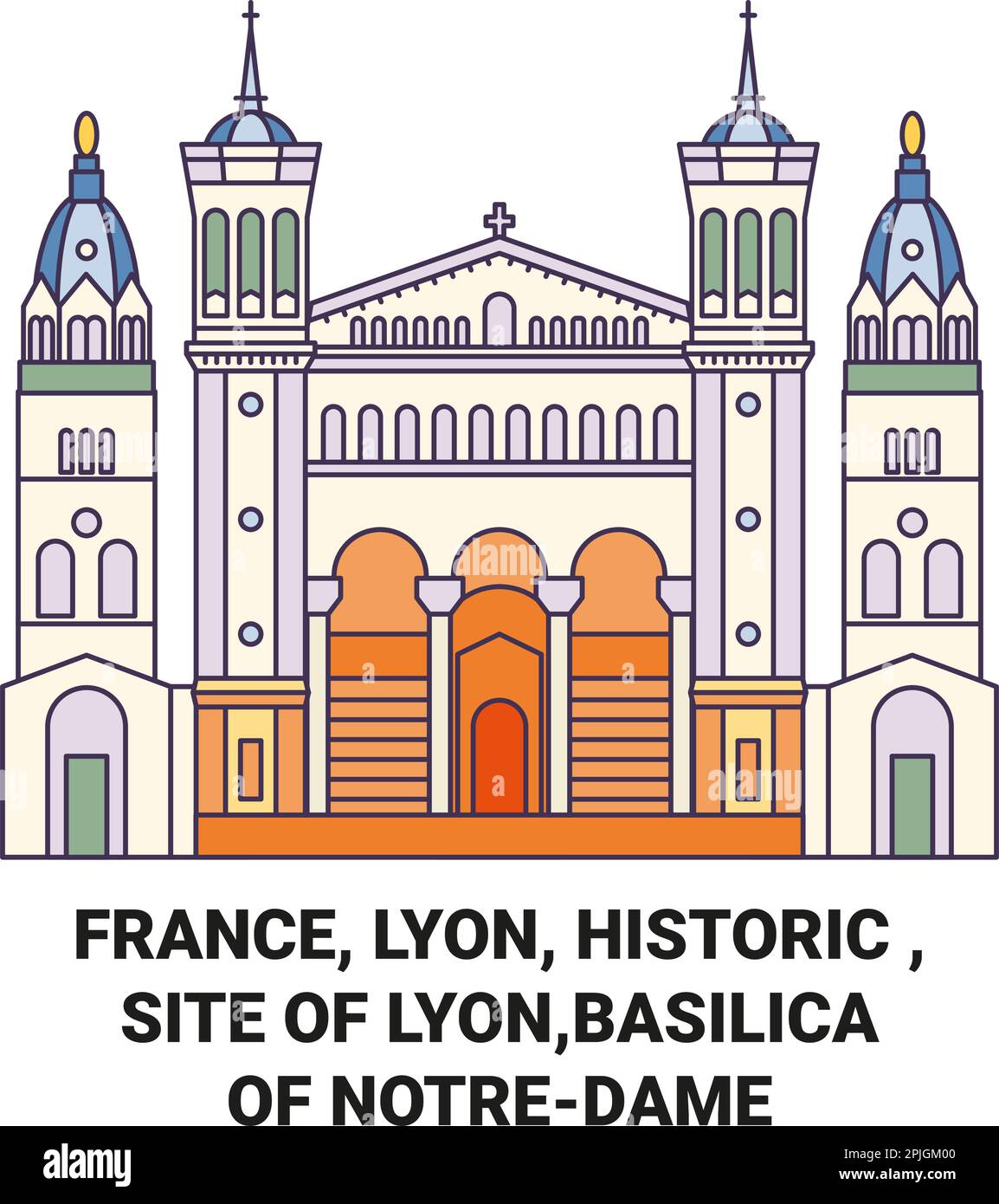 France, Lyon, Historic , Site Of Lyon,Basilica Of Notredame travel landmark vector illustration ...