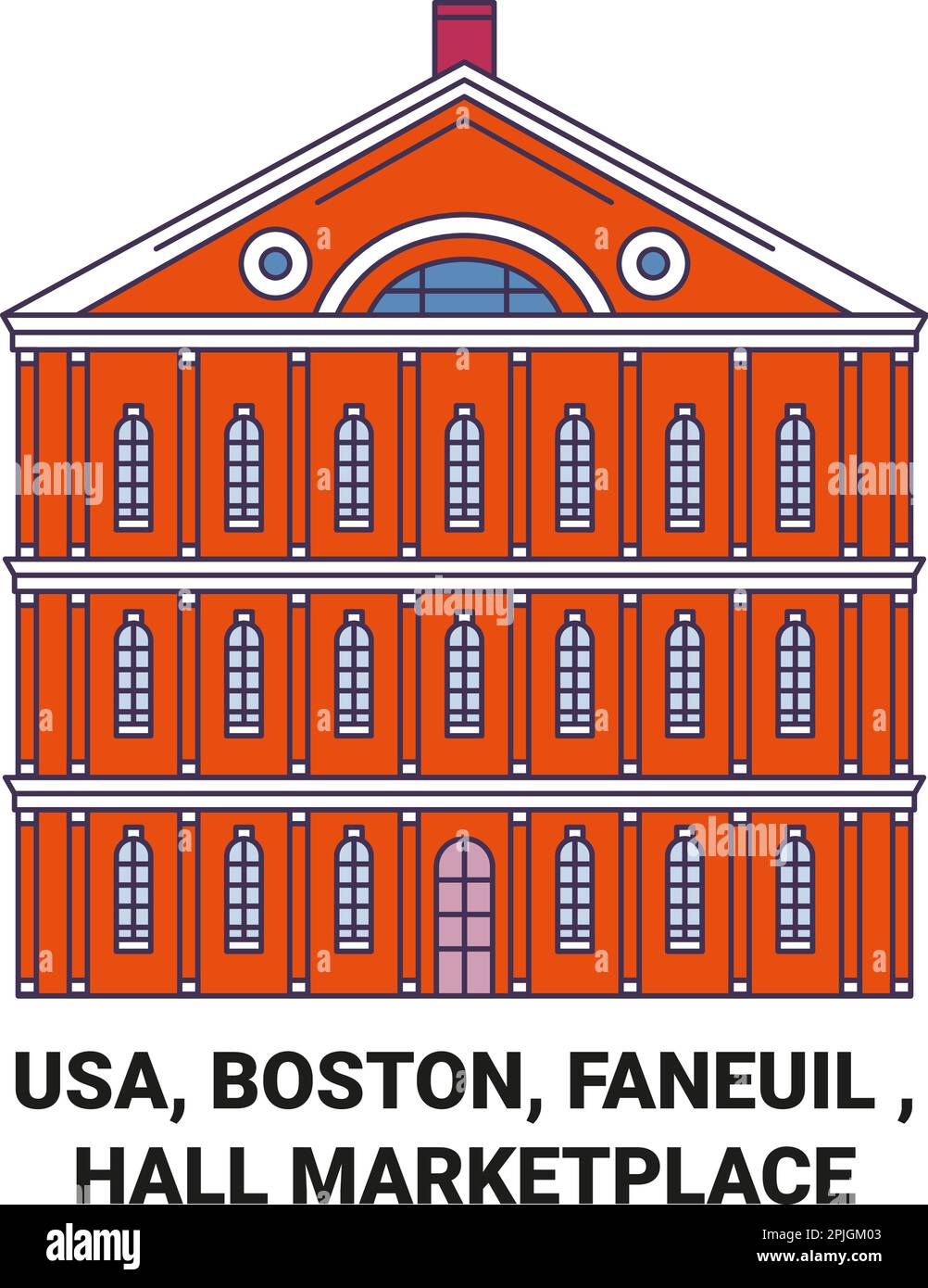Usa, Boston, Faneuil , Hall Marketplace travel landmark vector ...