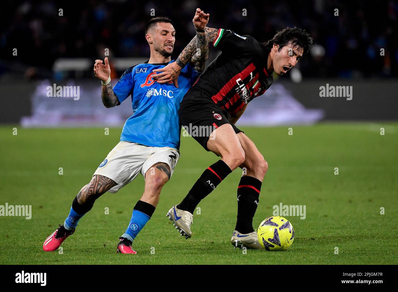 Naples, Italy. 02nd Apr, 2023. Matteo Politano of SSC Napoli and Sandro ...