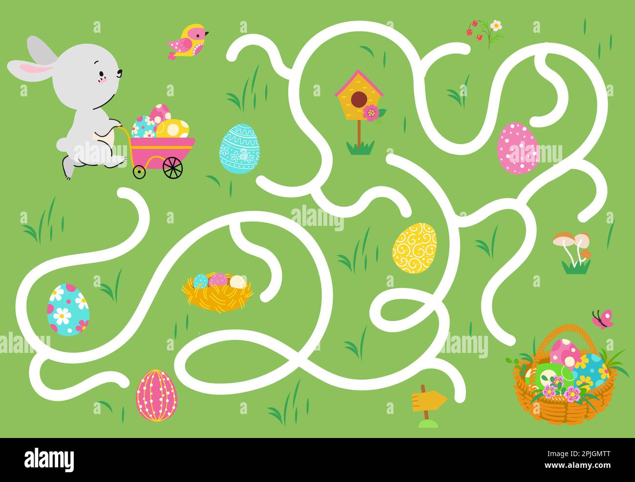 Kids easter maze game. Eggs hunter with cute cartoon bunny. Find right ...