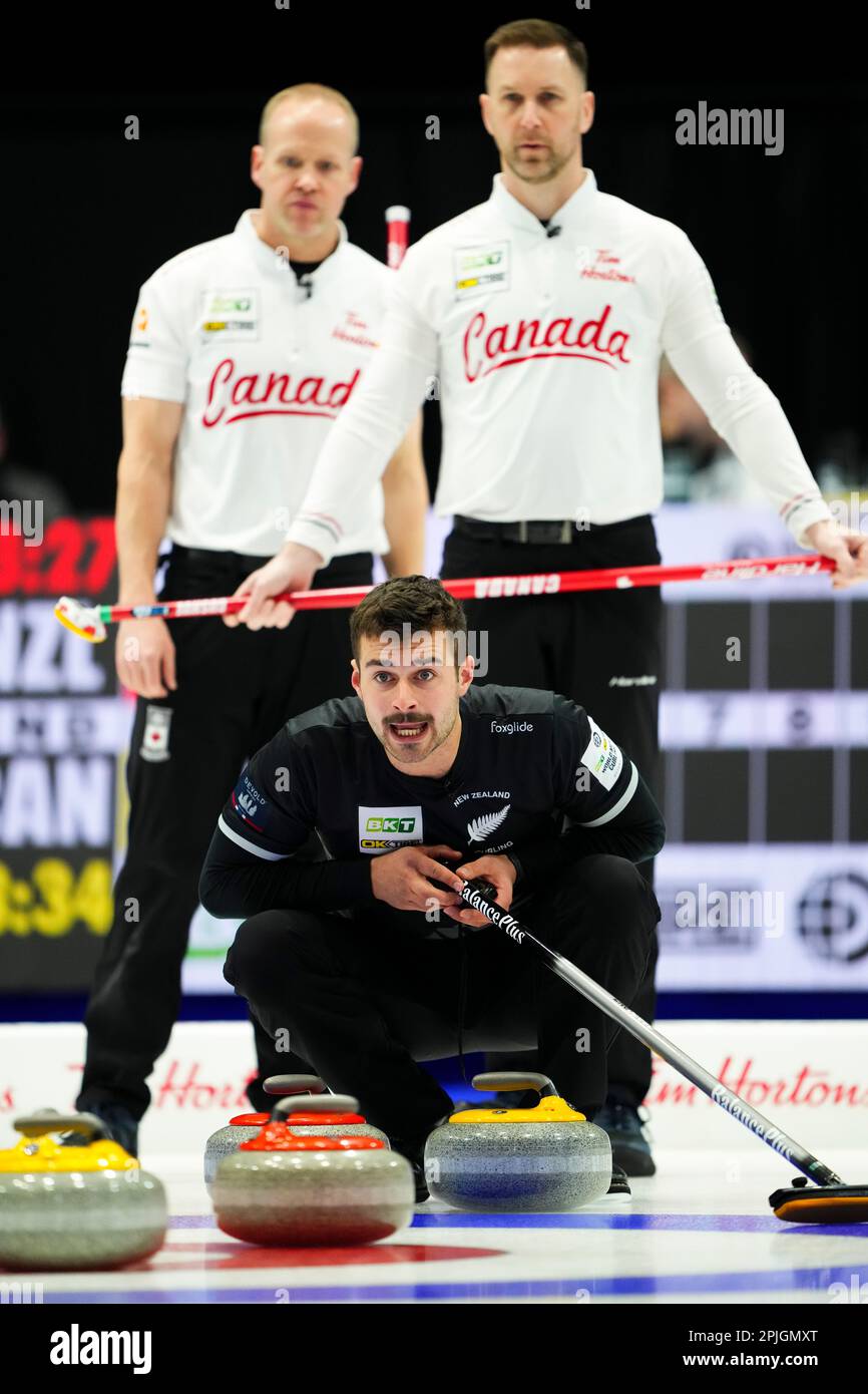 Ottawa, Can. 02nd Apr, 2023. New Zealand skip Anton Hood calls sweep as ...