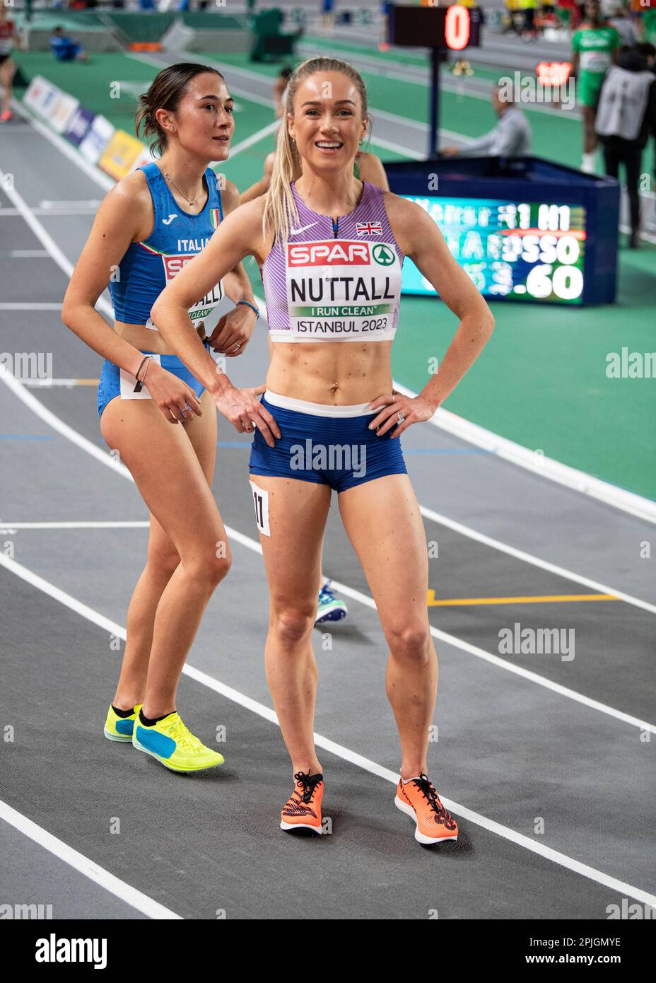 Hannah Nuttall of Great Britain & NI competing in the women’s 3000m heats at the European Indoor ...