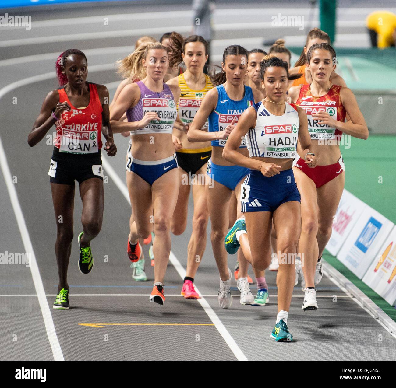 Leila Hadji of France competing in the women’s 3000m heats at the ...