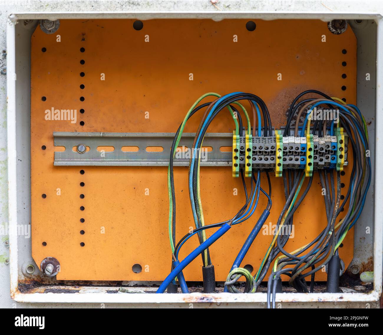 old, defective, in need of renovation control cabinet with switch and ...