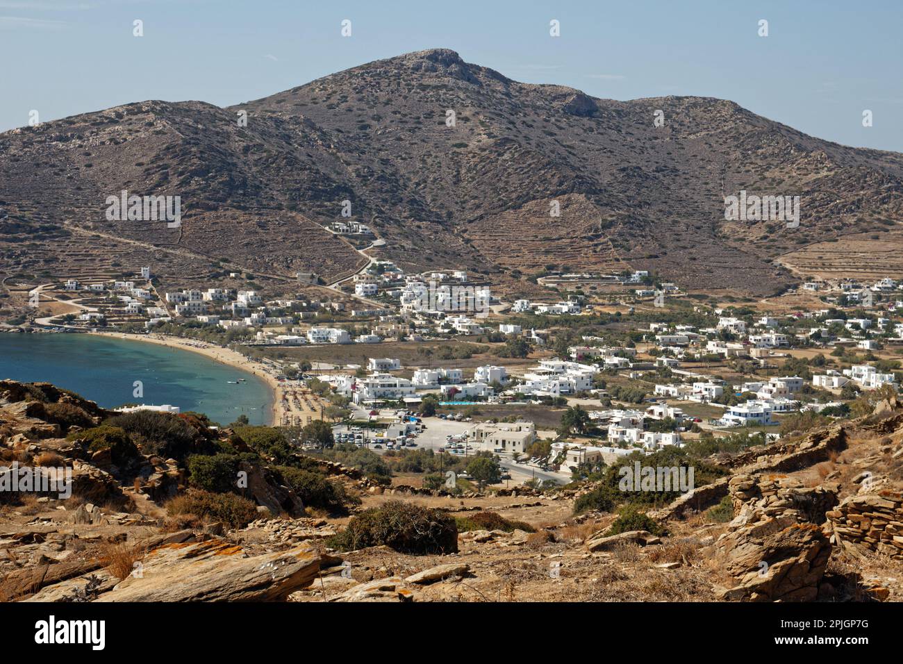 A panoramic view of Chora, the capital of Ios Island, Greece Stock ...