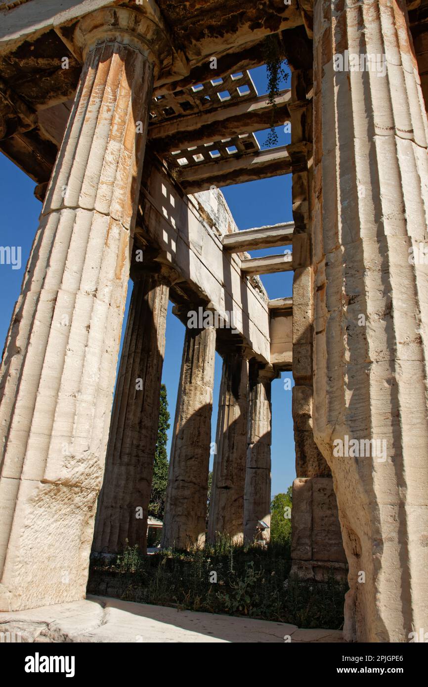 The facade of the Temple of Hephaistos in Ancient Agora, Athens, Greece ...