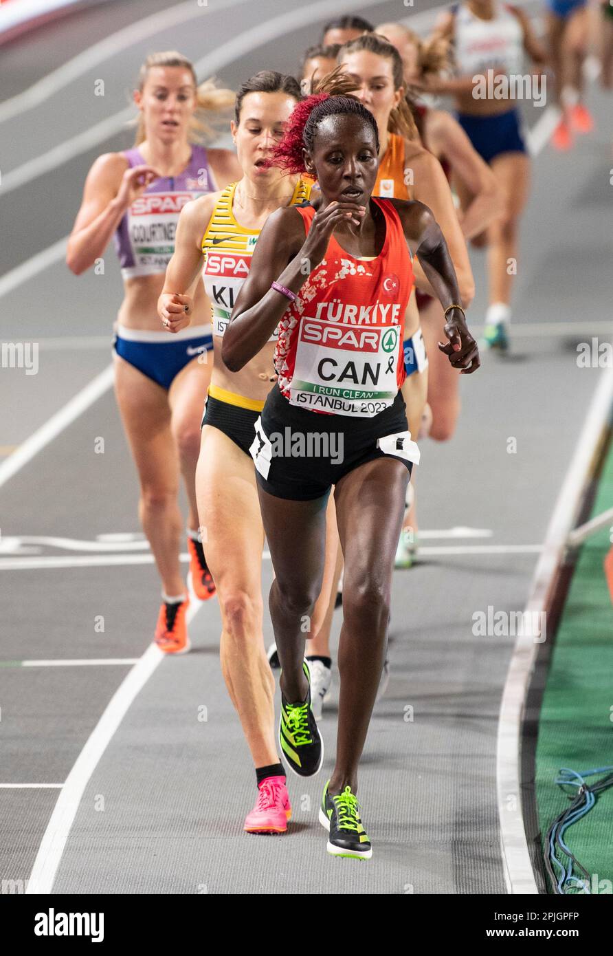 Yasemin Can of Turkey competing in the women’s 3000m heats at the ...