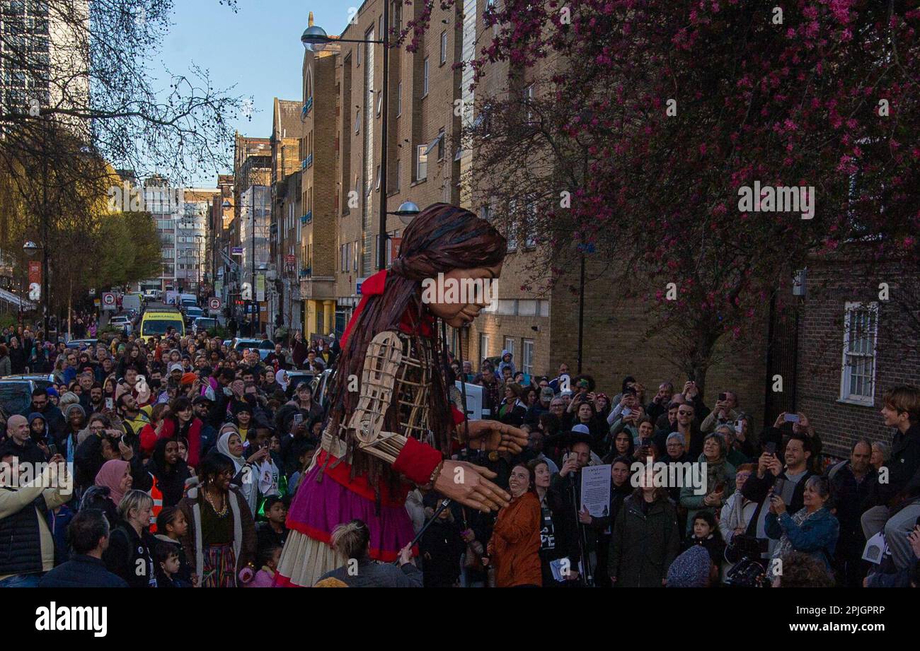 London, England, UK. 2nd Apr, 2023. LITTLE AMAL, the 3.5 metre-tall ...