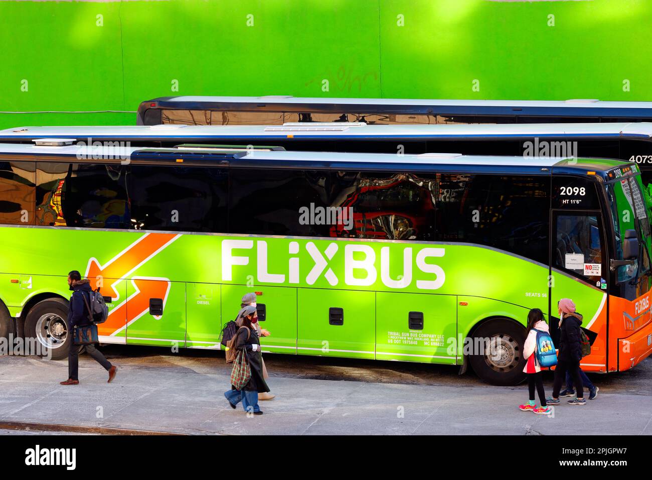 A Flixbus in Midtown Manhattan, New York. The German owned low cost bus ...