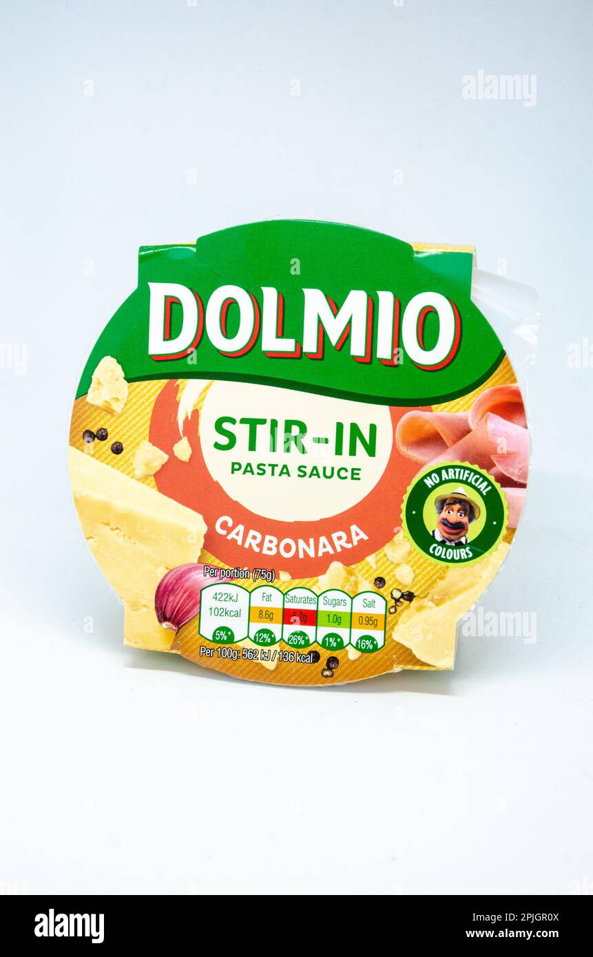 Dolmio stir-in carbonara pasta sauce isolated against a white ...