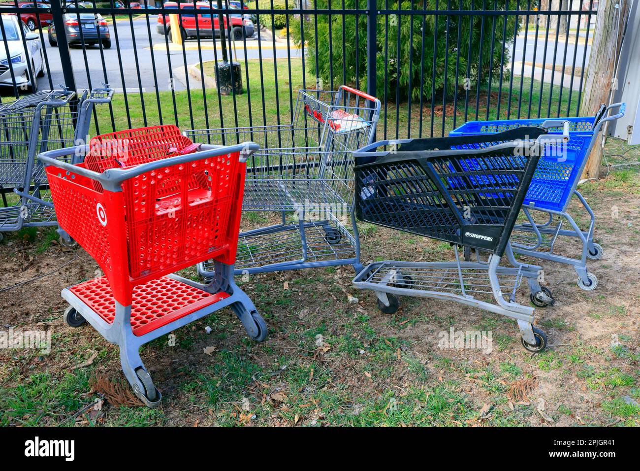 Stray, abandoned shopping carts, shopping trolleys, from different ...