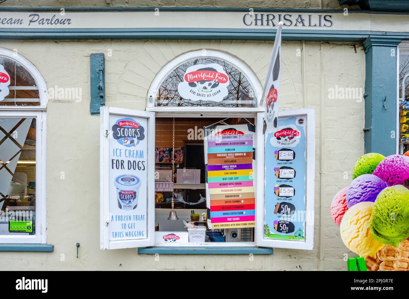 Window of an ice cream parlour where people can buy ice cream Stock ...