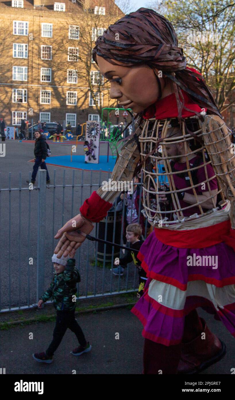 London, England, UK. 2nd Apr, 2023. LITTLE AMAL, the 3.5 metre-tall ...