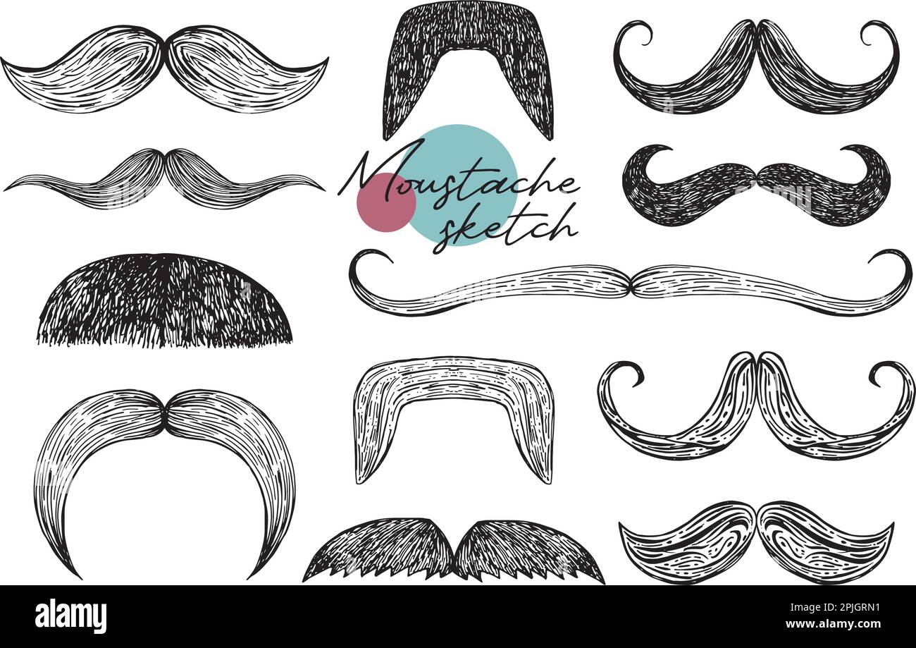 Hand drawn sketch doodle vector moustache set, photo booth props Stock ...