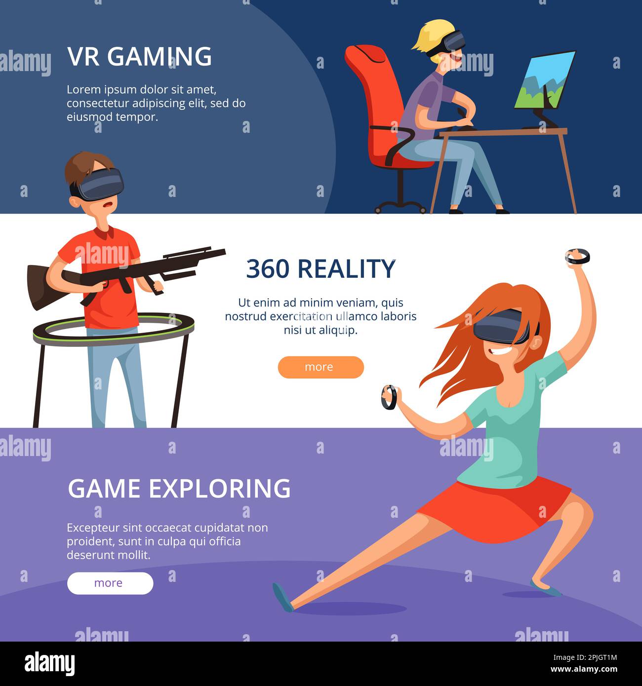 Gaming banners. geek teenagers playing to video games. vector print ...