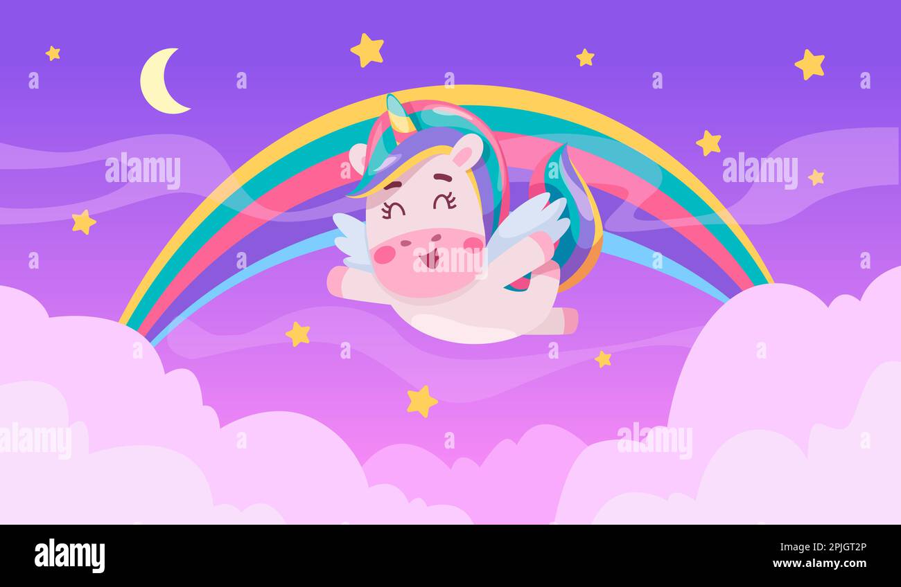 Unicorns. Fantasy animals playing exact vector cute unicorns Stock ...