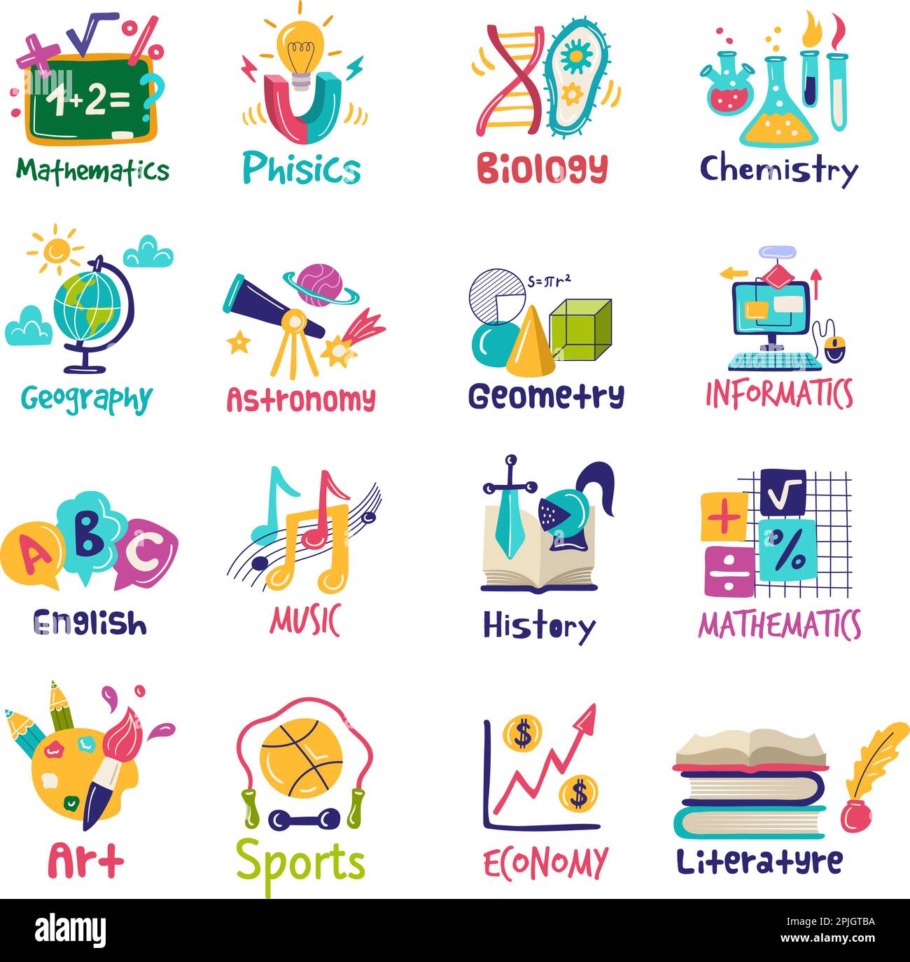 Science symbols. Logotype for lessons mathematics, chemistry, geography ...
