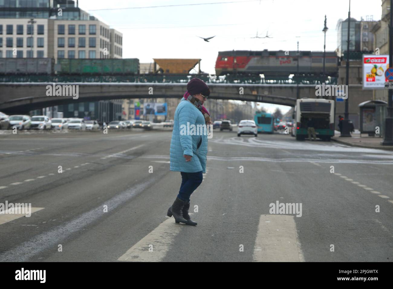 Russian Federation. Saint-Petersburg. April. Pedestrian crossing Stock ...