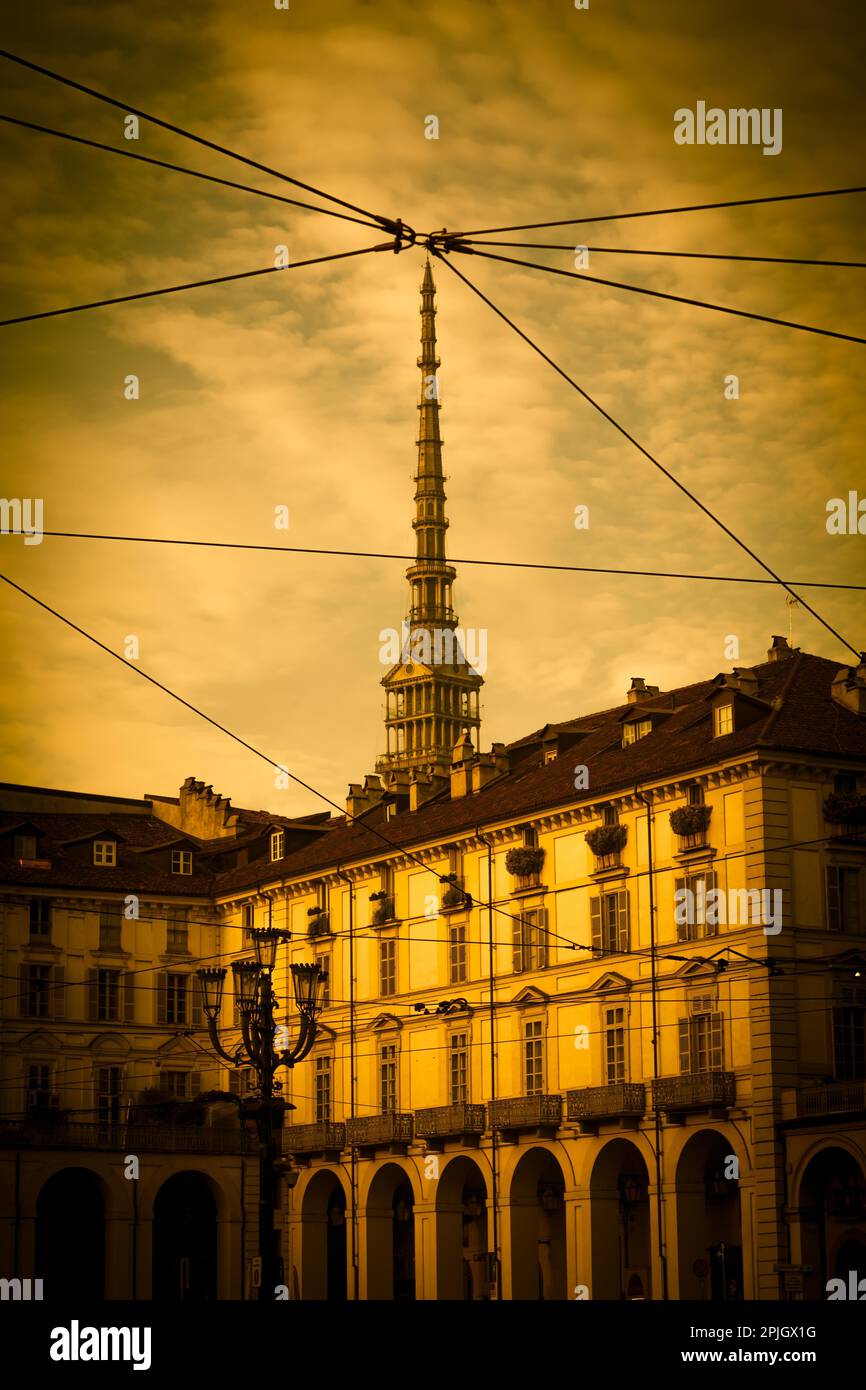 View of the Mole Antonelliana, the main landmark of Turin, from Piazza Vittorio Veneto (Vittorio ...