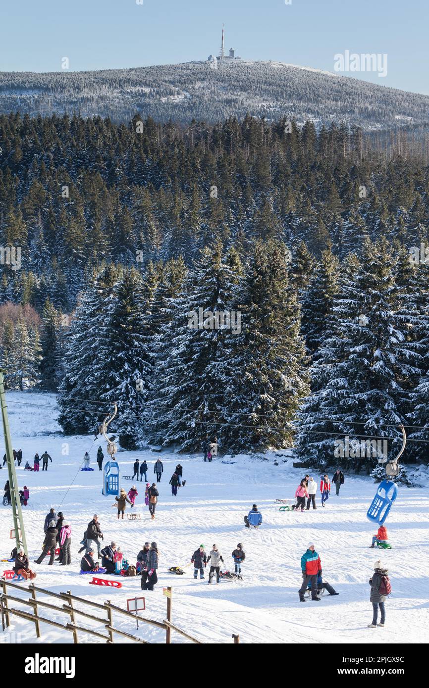 View of the Brocken summit with Brockenbahn Stock Photo - Alamy