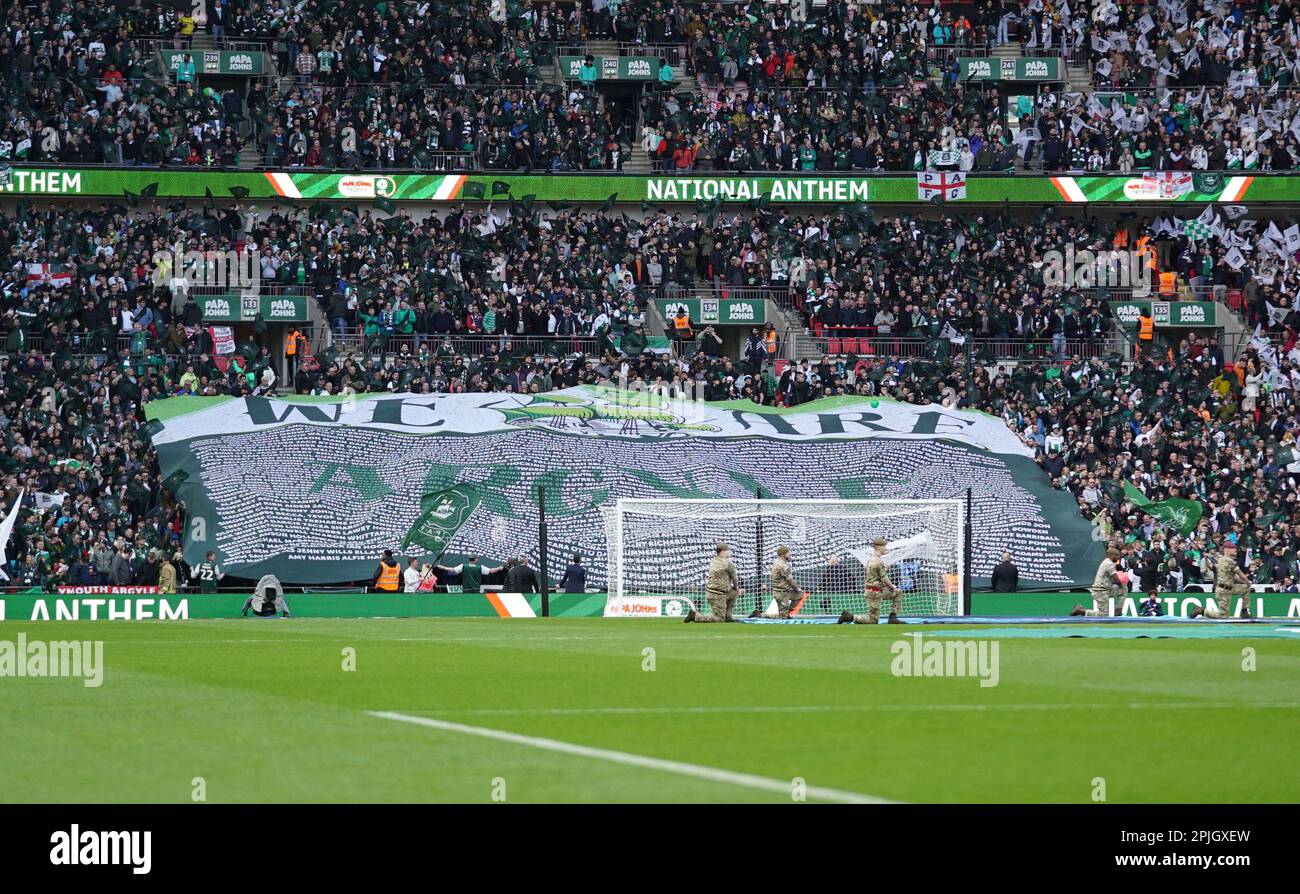 LONDON, ENGLAND - APRIL 02: Plymouth Argyle fans before the Papa John’s ...
