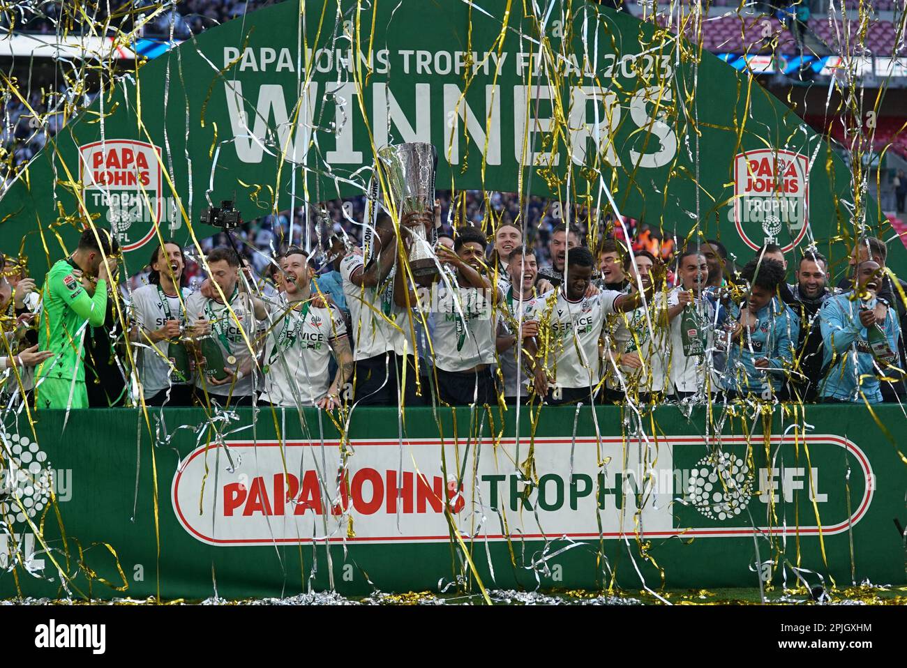 LONDON, ENGLAND - APRIL 02: Bolton players lifting the trophy after the ...
